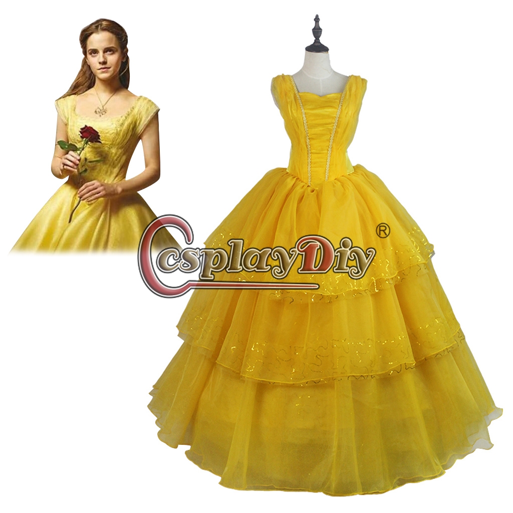 2017 Movie Beauty and the Beast Pricess Belle Emma Watson Yellow Dress ...